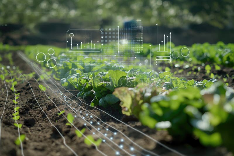 Vegetable Field with Advanced Data Visualization. AI and Digital ...
