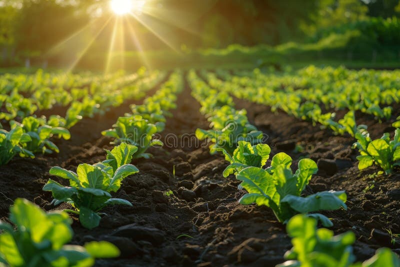 Vegetable Fields Growing in Greenhouses with Sunlight Shining in the ...