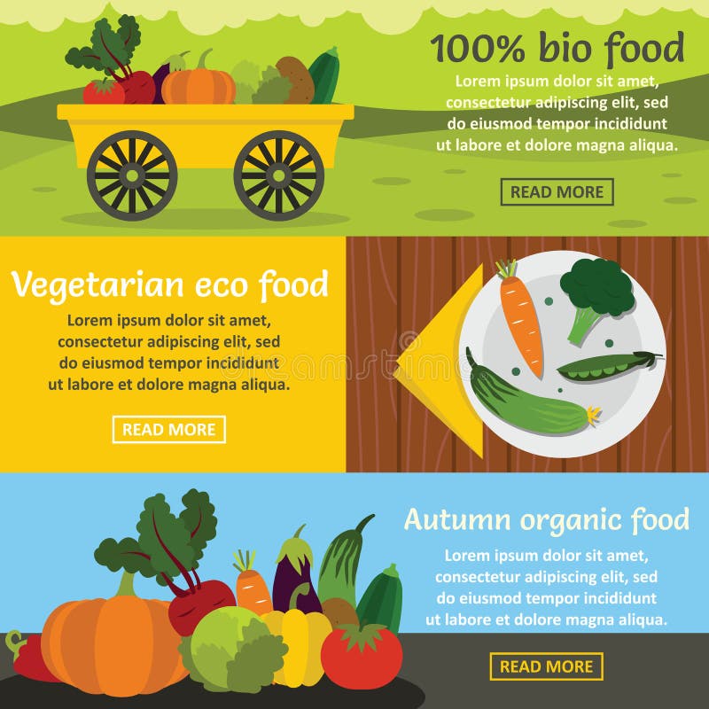 Vegetable Food Banner Horizontal Set, Flat Style Stock Vector ...