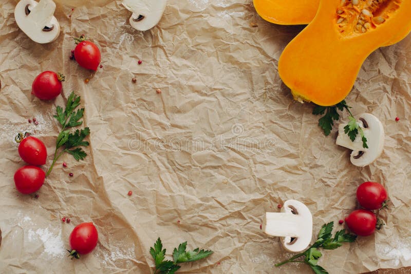 Vegetable Frame on Parchment Background. Top View, Flat Lay. Stock ...