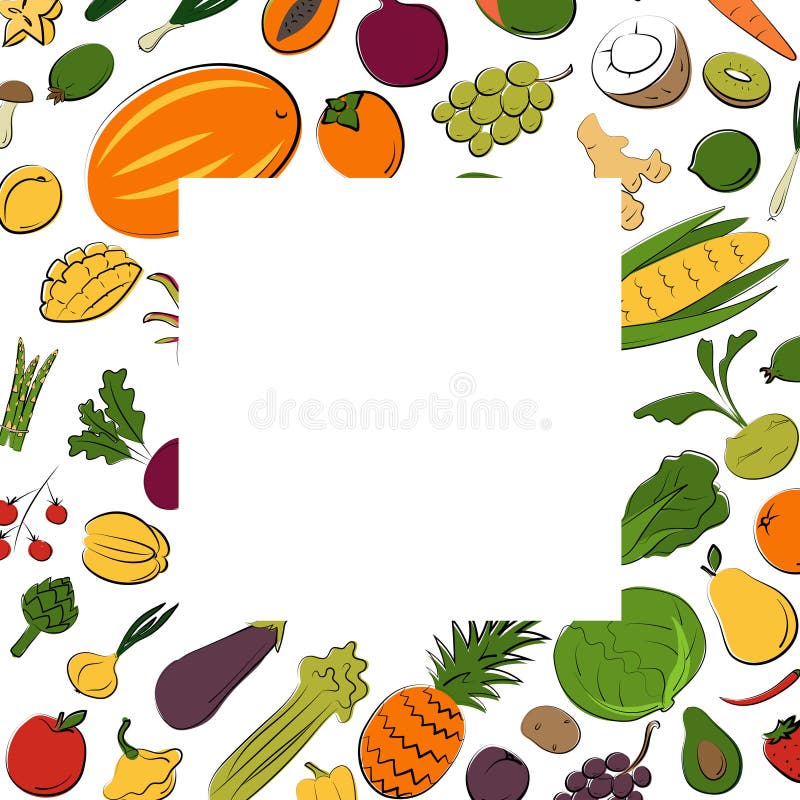 Vegetable Frame Set. Vector Flat Illustration. Vegetarian Concept Stock ...