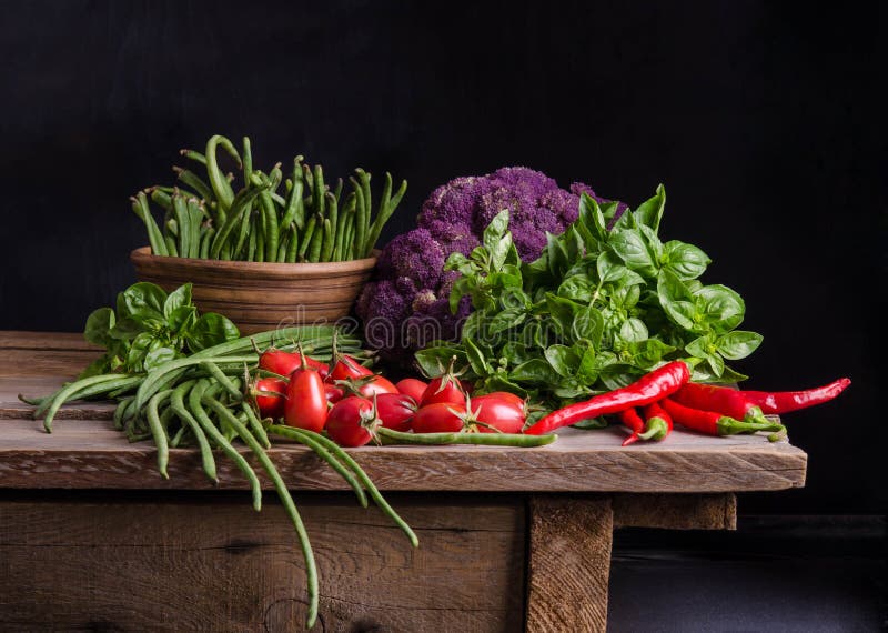 Vegetable. Fresh Vegetables on Rustic Table Stock Photo - Image of ...