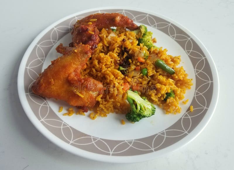Vegetable Fried Rice with Chicken Wings Stock Image - Image of ...