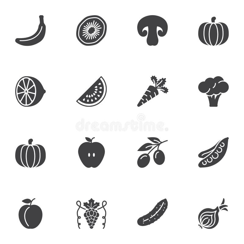 Vegetable and Fruit Vector Icons Set Stock Vector - Illustration of ...