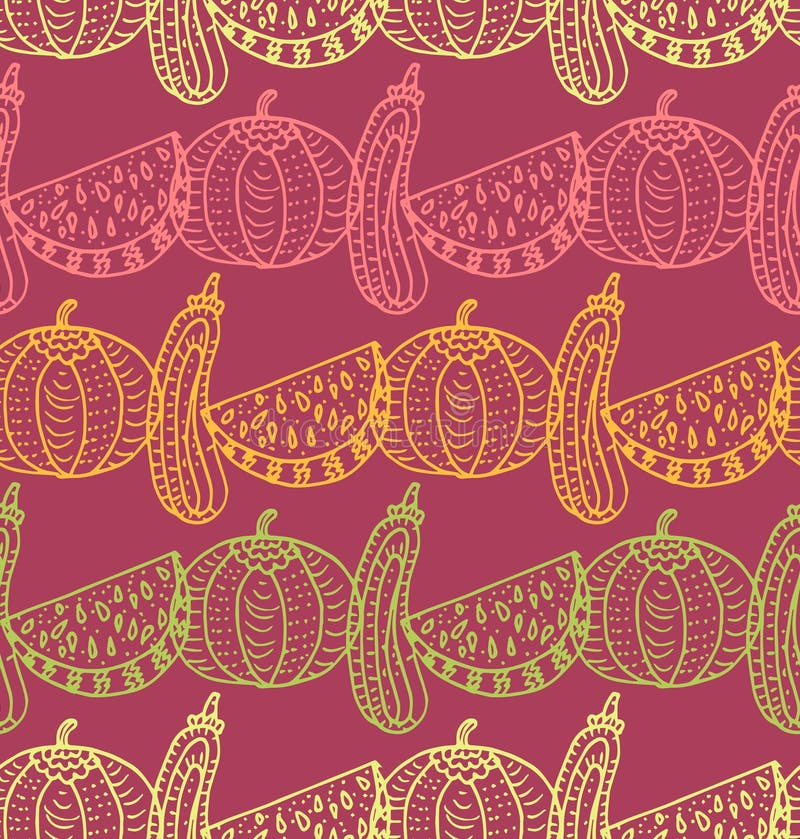 Pumpkin, Squash, Autumn Vegetable, Halloween Hand Drawn Illustration ...