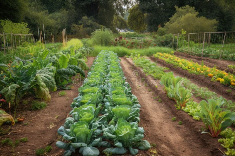 A Vegetable Garden with Rows of Crops, Ready for Harvest Stock Photo ...