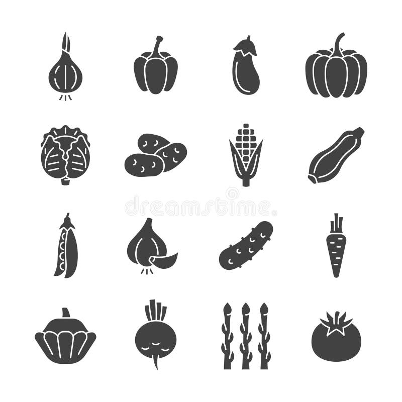 Vegetable Glyph Icon Set. Salad Ingredient with Tomato, Onion, Corn ... Vegetable Glyph Icon Set. Salad Ingredient with Tomato, Onion, Corn ...