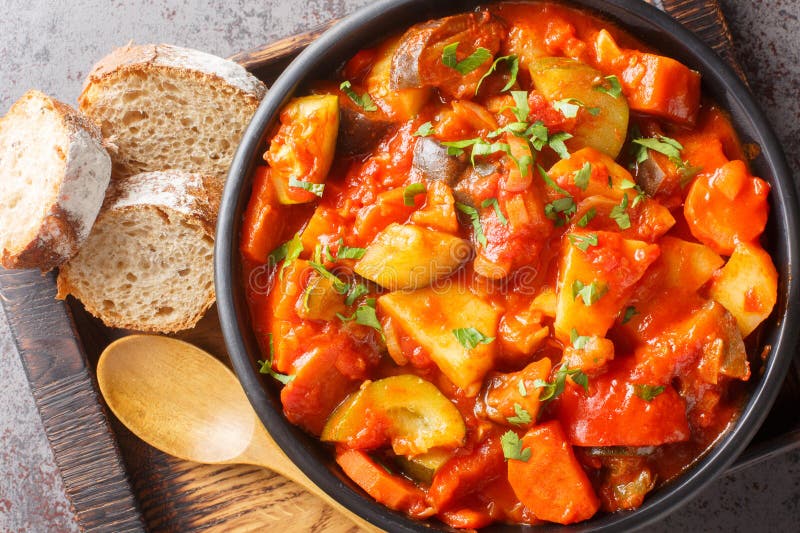 Vegetable Guvec Vegetarian Casserole Closeup on the Bowl. Horizontal ...