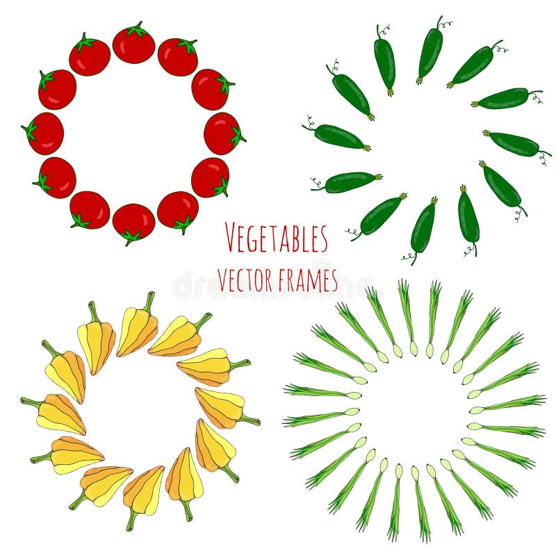 Vegetable Hand Drawn Frames Set. Vegetables Frame Decoration Vector ...