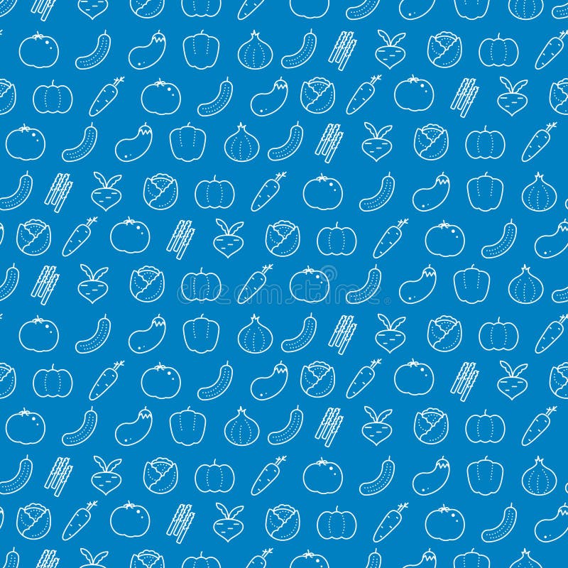 Vegetable Icon Seamless Vector Pattern. Food Icons Blue Background ...