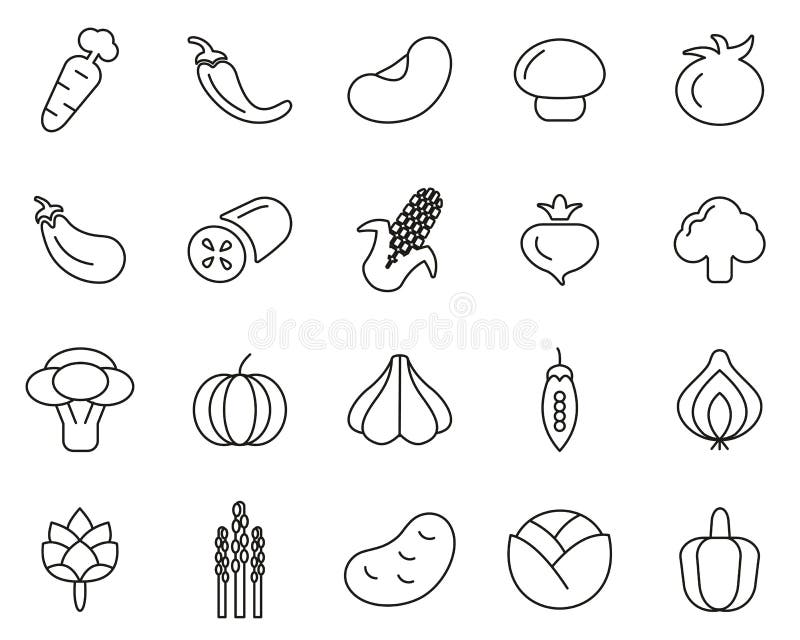 Vegetable Icons Black & White Set Big Stock Vector - Illustration of ...