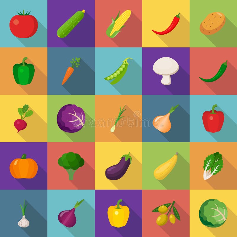 Vegetable Icons in Colorful Vector Style Stock Vector - Illustration of ...