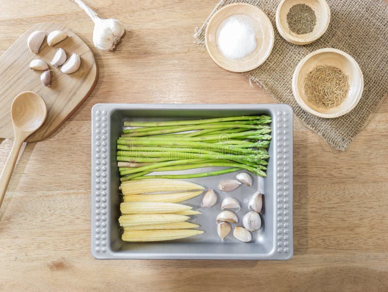 Vegetable and Ingredient Preparation for Cooking on Wooden Table Stock ...