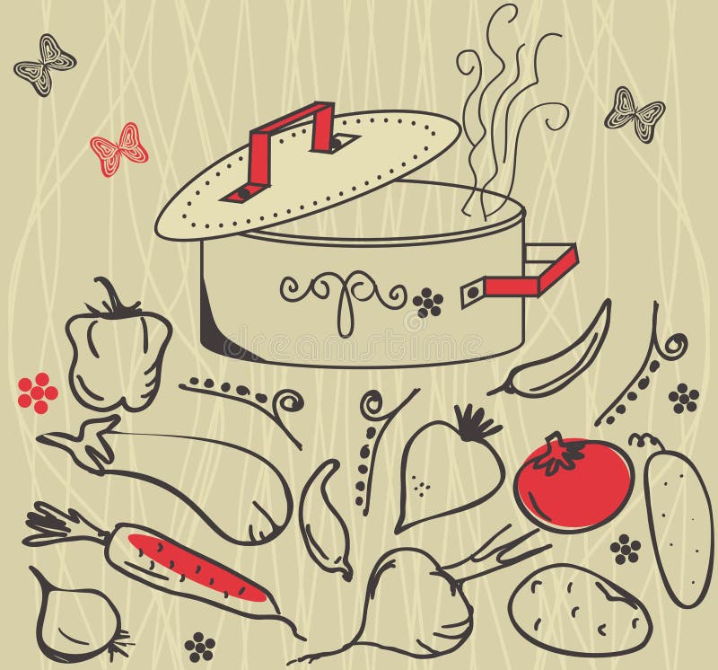 Vegetable Ingredients and Soup Pot in Vector Stock Vector ...