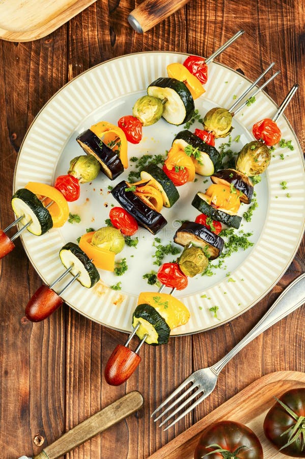 Grilled Vegetables on Skewers Stock Photo - Image of vegan, plate ...