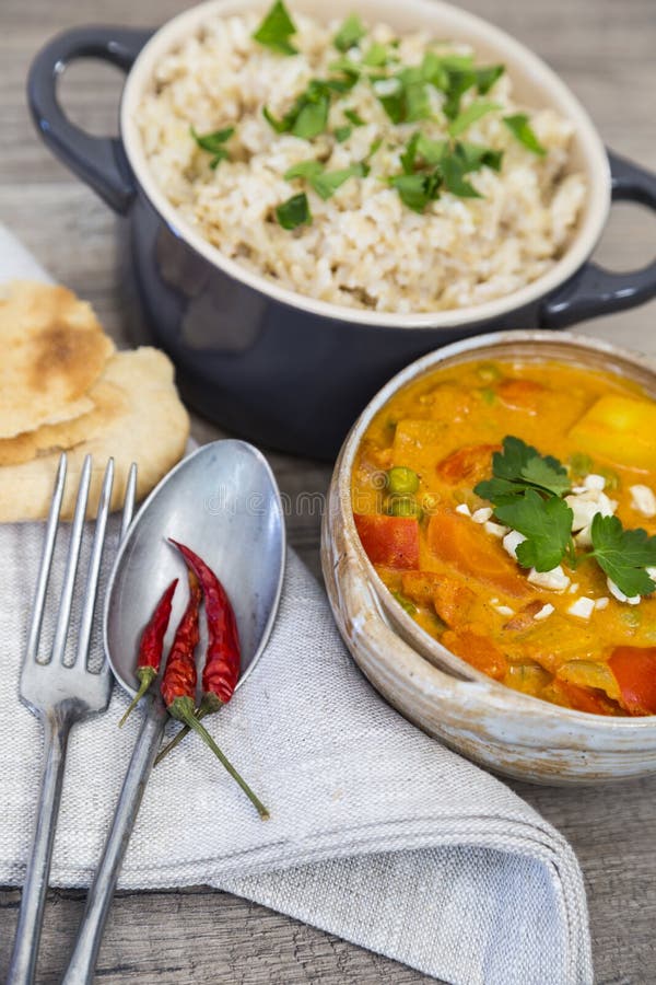 Vegetable Korma Curry Bowl with Rice Stock Image - Image of korma ...