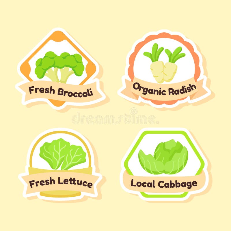 Vegetable Label Element Fresh Broccoli Organic Radish Fresh Lettuce ...