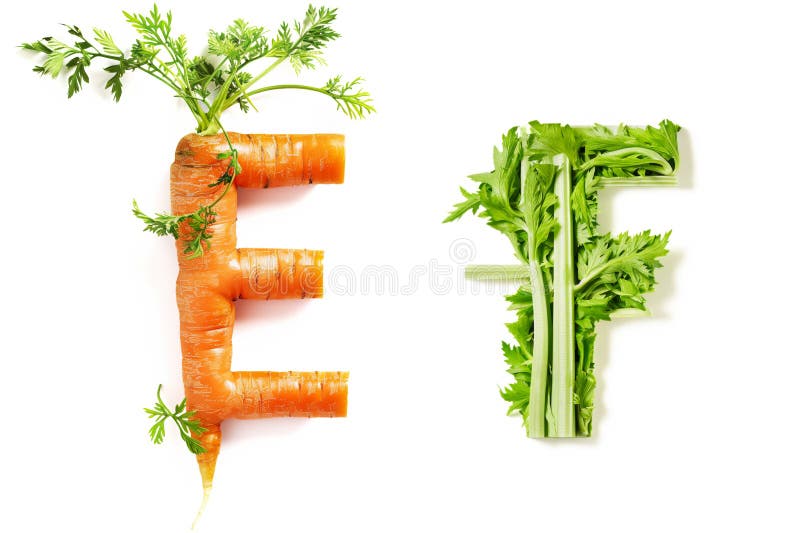 Vegetable Letters "E" and "F Stock Illustration - Illustration of white ...