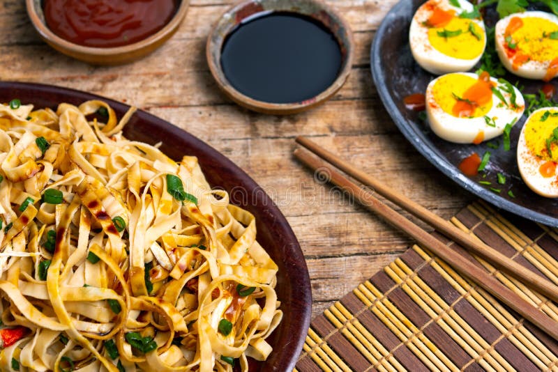 Vegetable Noodles with Soy Sauce and Ketchup Stock Photo - Image of ...
