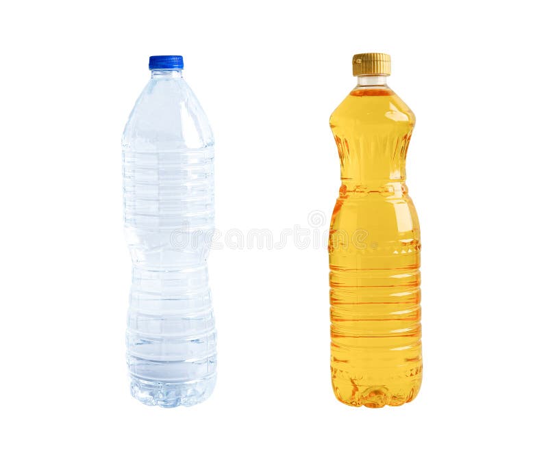 Vegetable Oil and Water in Bottle Isolated on White Background Stock ...