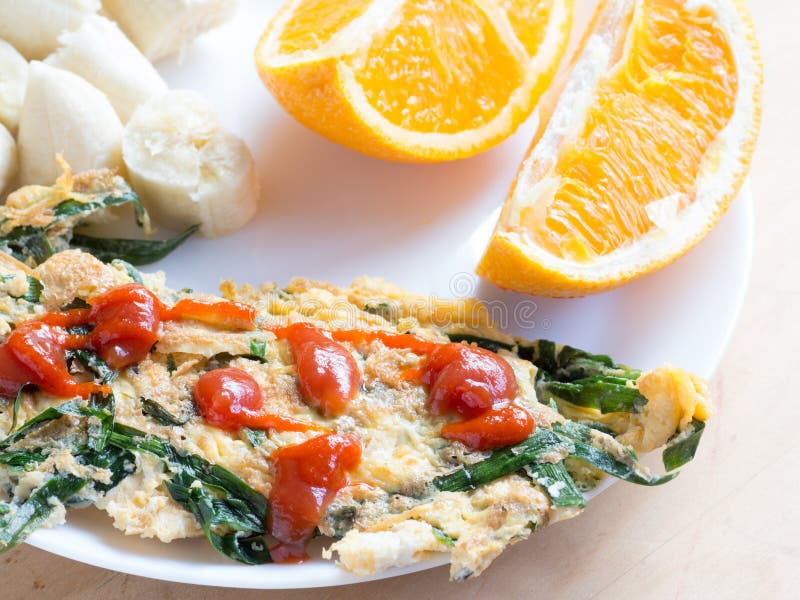 Vegetable Omelet with Ketchup Stock Photo - Image of green, ketchup ...