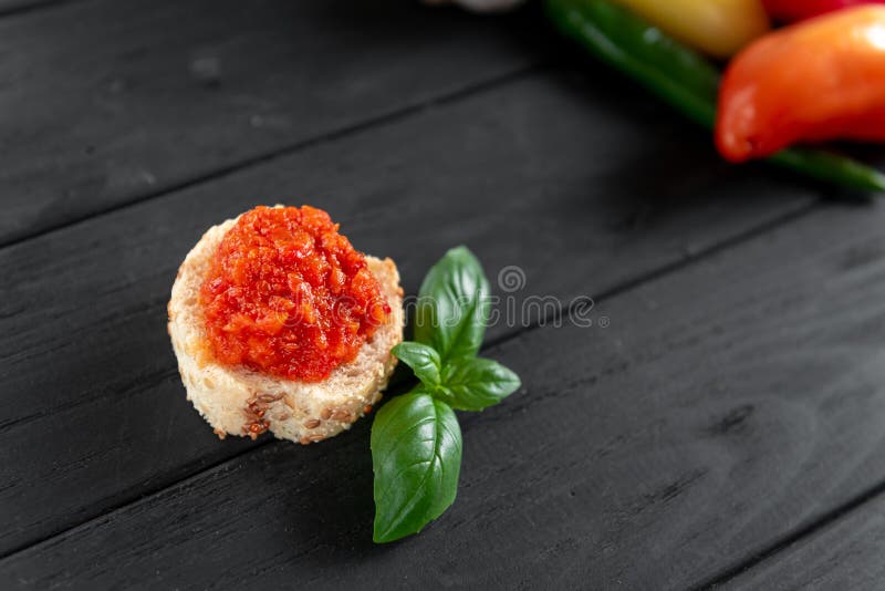 Vegetable Paste, Chopped Vegetable Caviar. Bread Toast with Caviar ...