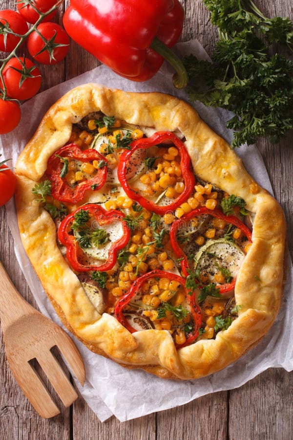 Vegetable Pie Close-up and Ingredients. Vertical Top View Stock Image ...
