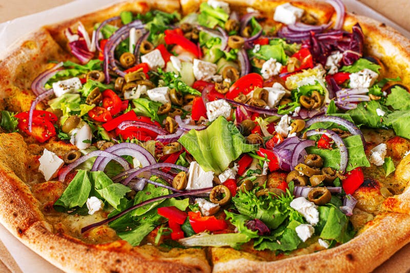 Vegetable Pizza with Fresh Vibrant Toppings. Stock Photo - Image of ...