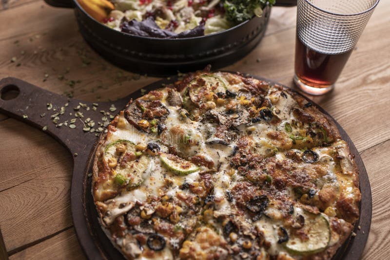 Vegetable Pizza for Vegetarians Top View Stock Image - Image of herbs ...