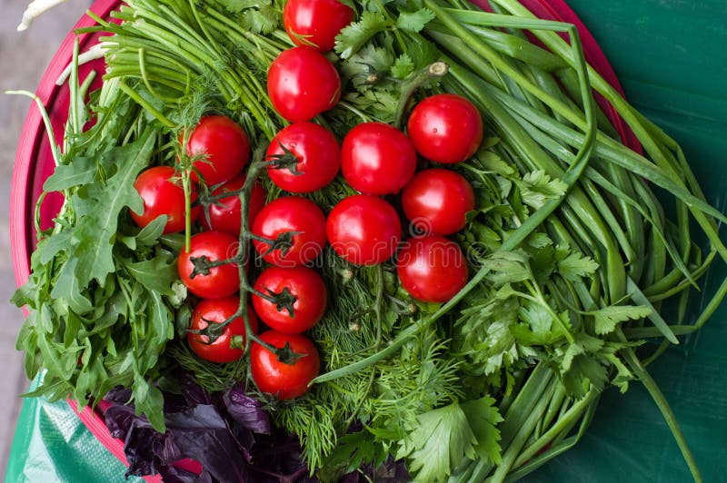 Vegetable Plate Top View. a Variety of Vegetables in a Plate Stock ...