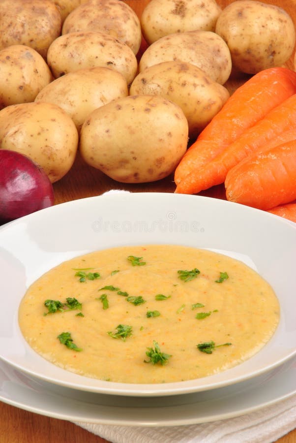 Vegetable Puree in a Plate with Fried Onion Stock Image - Image of ...