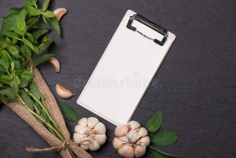 Open menu book with salads stock photo. Image of eating - 2435404