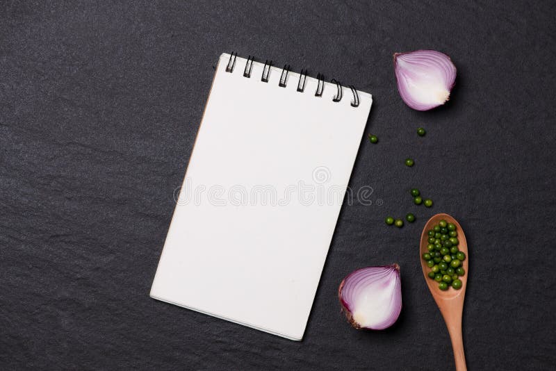 Vegetable Recipe. Open Menu Book with Fresh Herbs and Spices on Stock ...