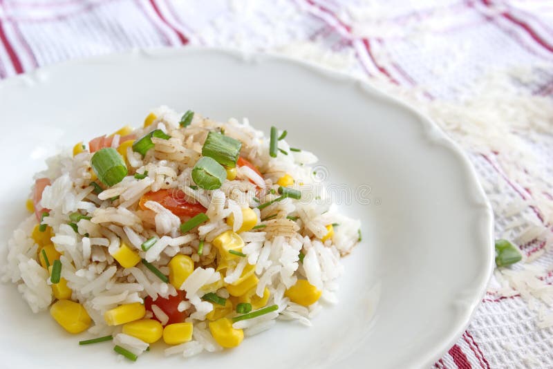 Vegetable Risotto - Basmati Rice with Corns, Tomatoes and Onion Stock ...