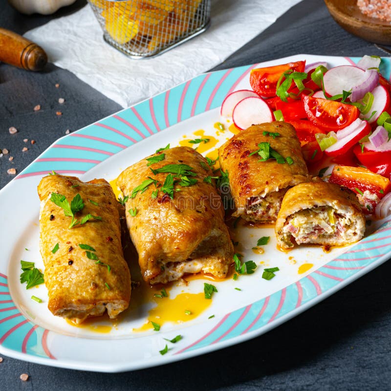 Vegetable Roulade from Roast Pork Loins with Salads Stock Image - Image ...