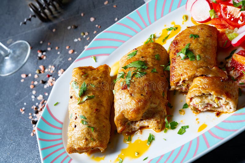 Vegetable Roulade from Roast Pork Loins with Salads Stock Image - Image ...
