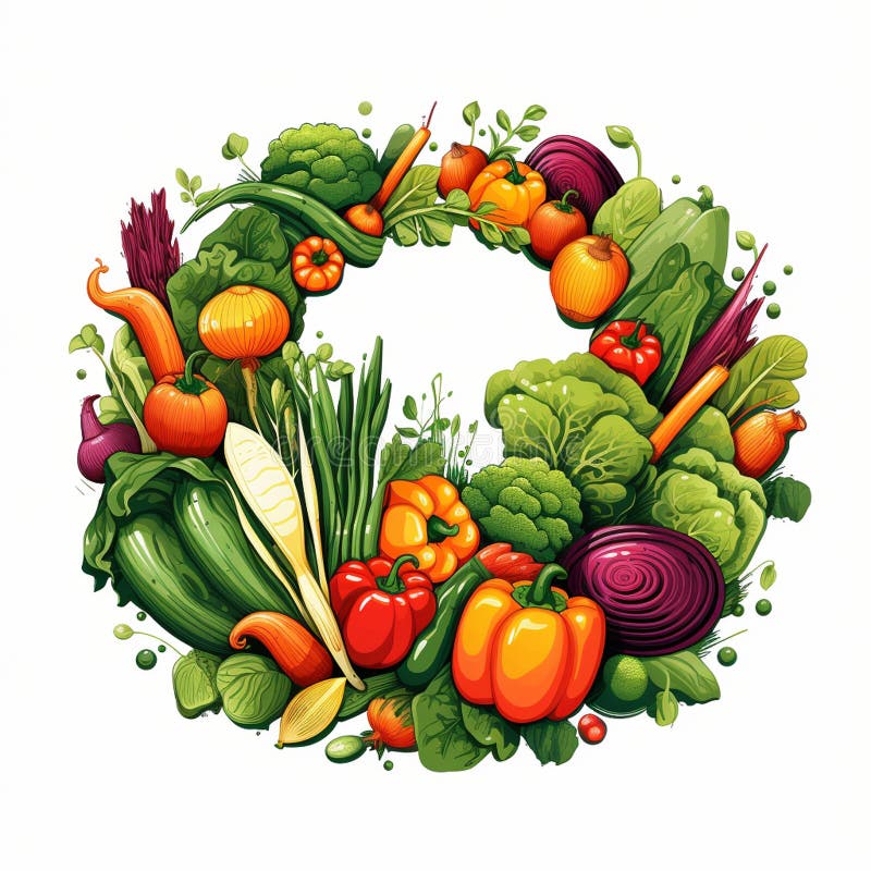 Vegetable Round Frame with Fresh Vegetables. Vector Illustration for ...