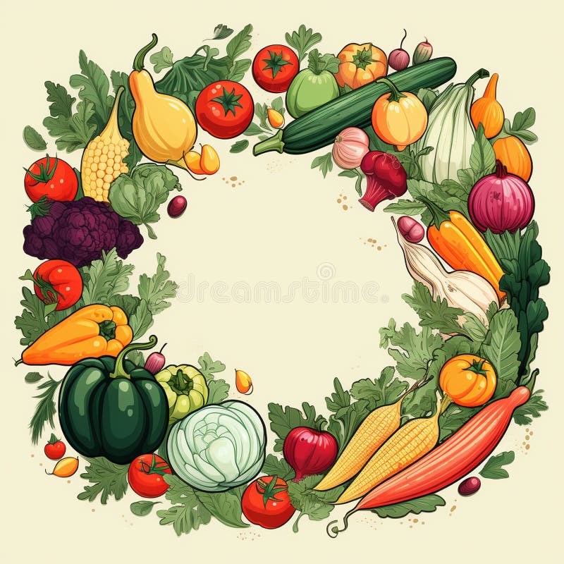 Vegetable Round Frame with Fresh Vegetables. Vector Illustration for ...
