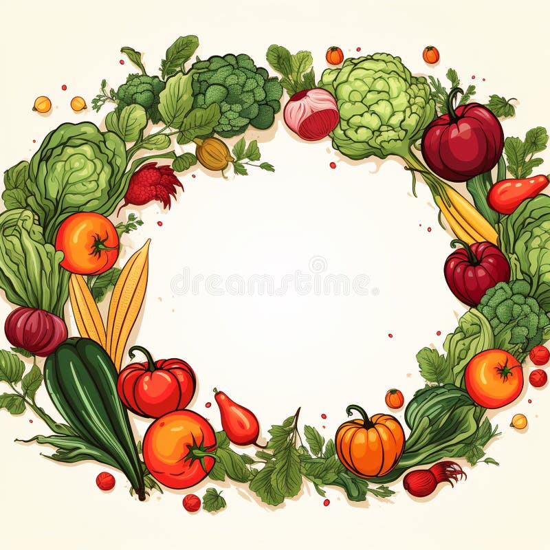 Vegetable Round Frame with Fresh Vegetables. Vector Illustration for ...