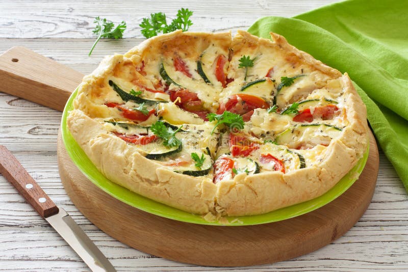Vegetable Rustic Pie Quiche with Tomatoes, Zucchini and Soft Stock ...