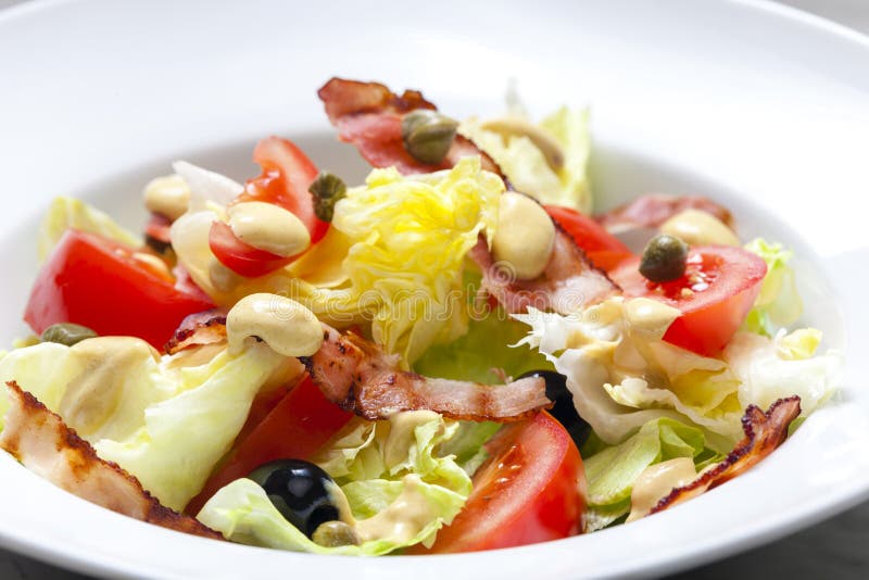 Vegetable Salad with Bacon and Capers Stock Image - Image of tomato ...