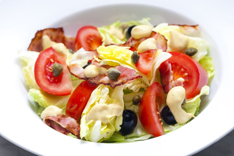 Vegetable Salad with Bacon and Capers Stock Photo - Image of healthy ...