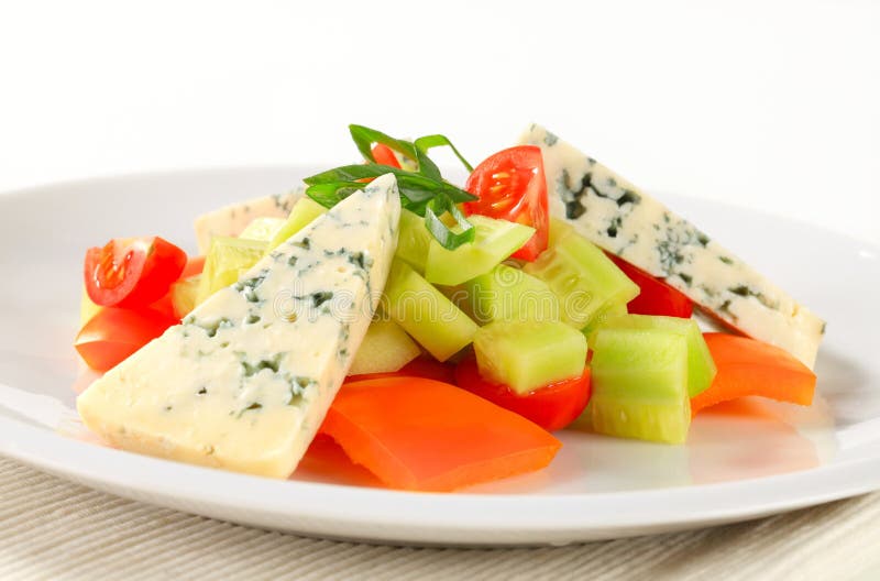 Vegetable Salad with Blue Cheese Stock Photo - Image of cucumber ...