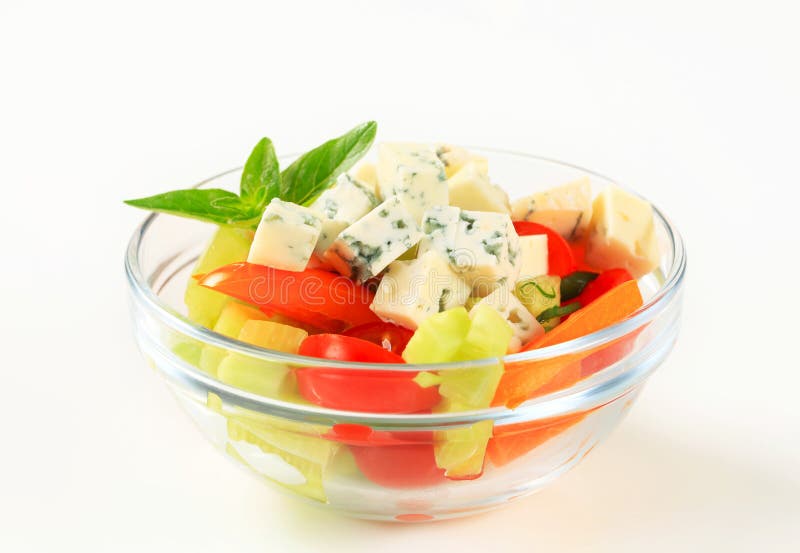 Vegetable Salad with Blue Cheese Stock Image - Image of orange, milk ...
