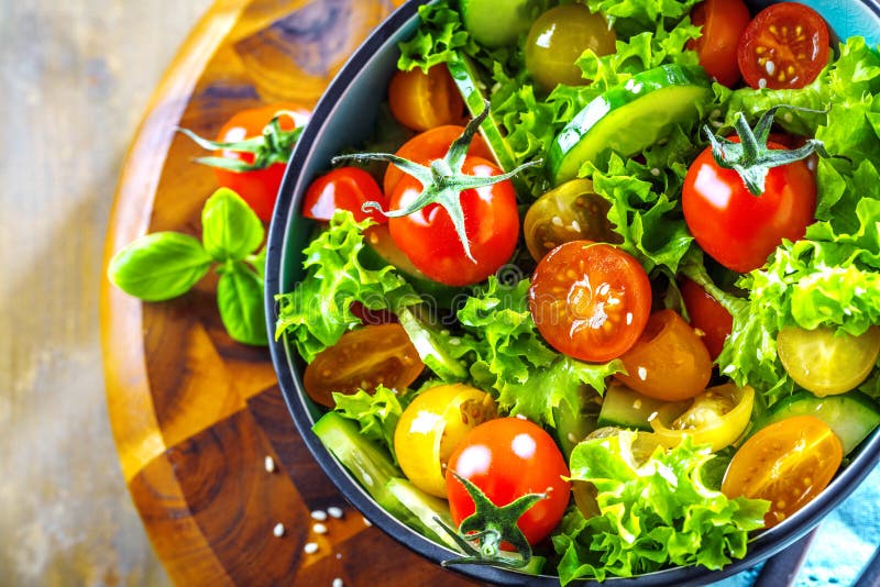 Vegetable Salad Bowl on Kitchen Table. Balanced Diet Stock Image ...