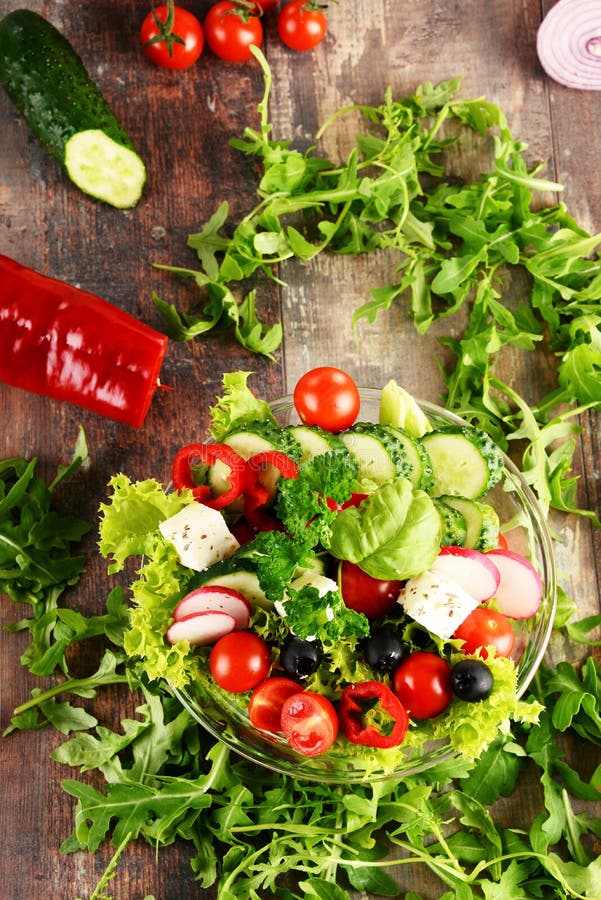 Vegetable Salad Bowl on Kitchen Table. Balanced Diet Stock Image ...
