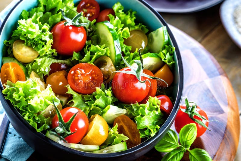 Vegetable Salad Bowl on Kitchen Table. Stock Photo - Image of lunch ...