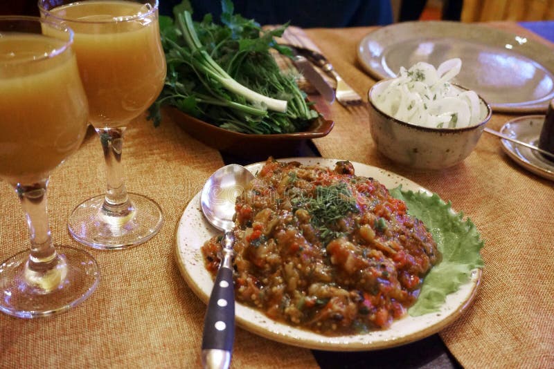 Vegetable Salad and Dishes on the Table Stock Photo - Image of kitchen ...