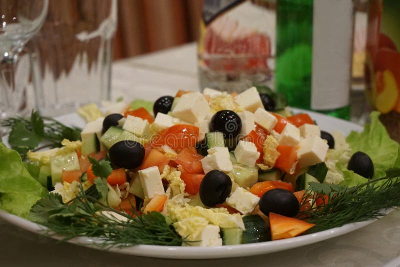 Vegetable Salad and Dishes on the Table Stock Image - Image of ...