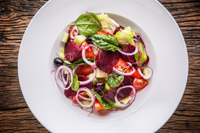 Vegetable Salad. Plate of Salad with Vegetables on Rustic Oak Table ...